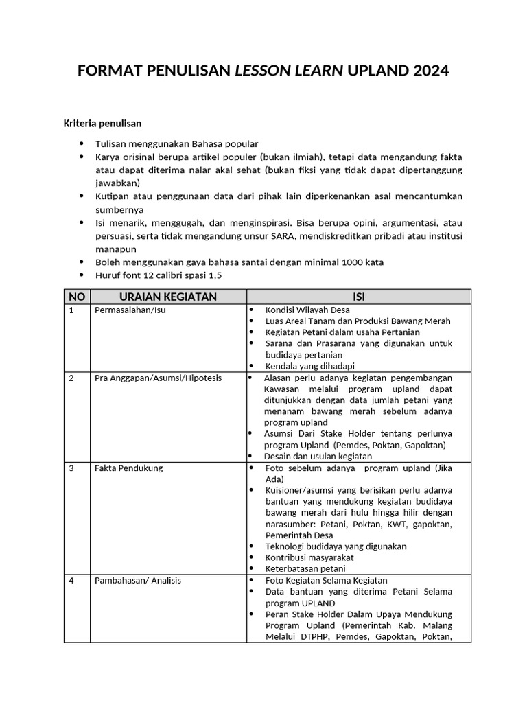 Format Penulisan Lesson Learn Upland 2024 | PDF