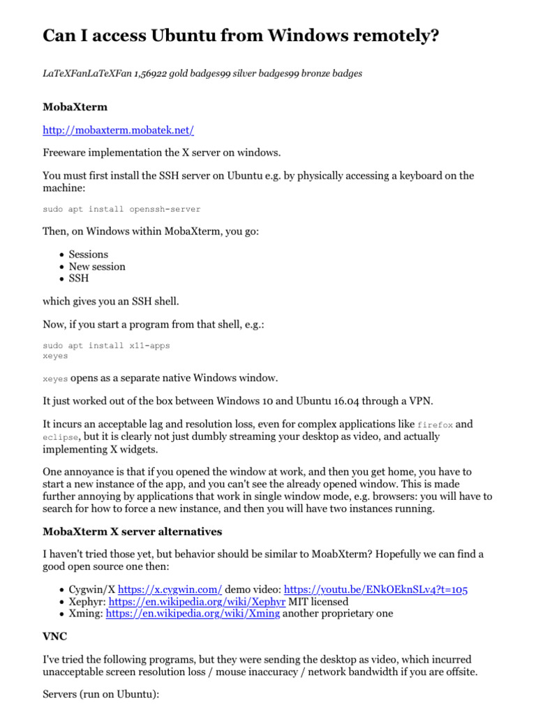 Can I Access Ubuntu From Windows Remotely | PDF | Secure Shell | Microsoft Windows