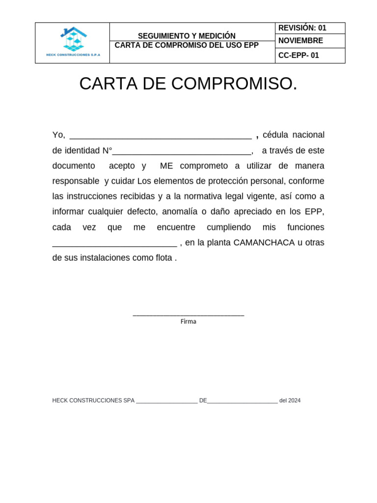 Carta de Compromiso en El Uso Epp | PDF