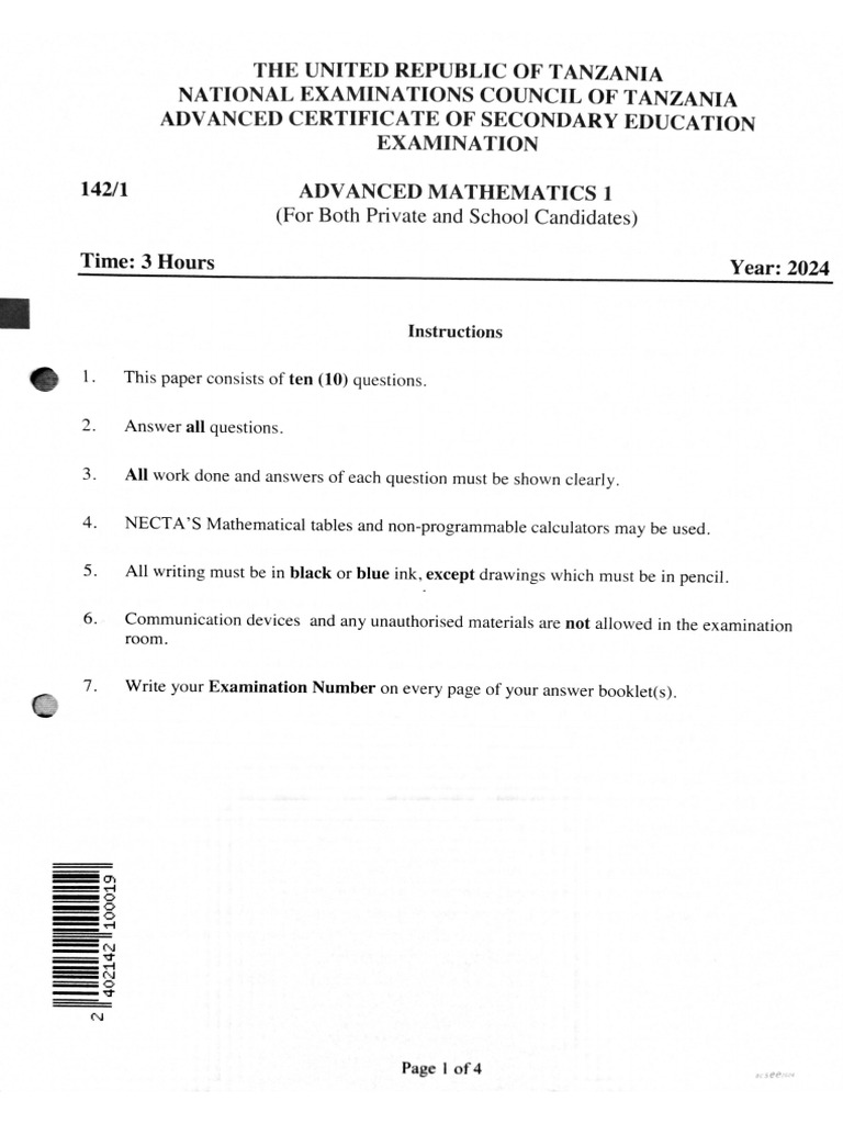 AdvancedMath1 F6 2024 | PDF
