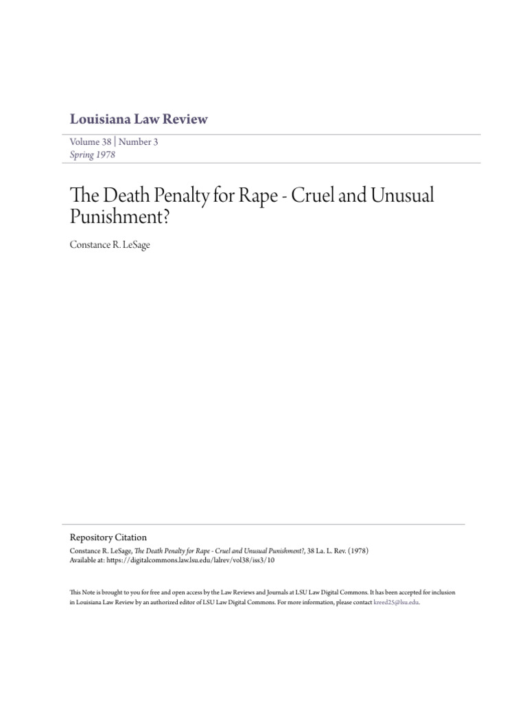 The Death Penalty For Rape - Cruel and Unusual Punishment | PDF ...