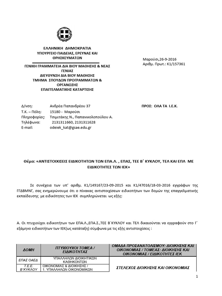 Γ - 2016 - ΠΑΠΑΓΕΩΡΓΙΟΥ - ΑΝΤΙΣΤΟΙΧΙΣΕΙΣ ΕΠΑΛ - ΙΕΚ 4186 | PDF