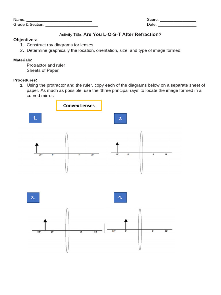 Lenses Activity Sheet | PDF