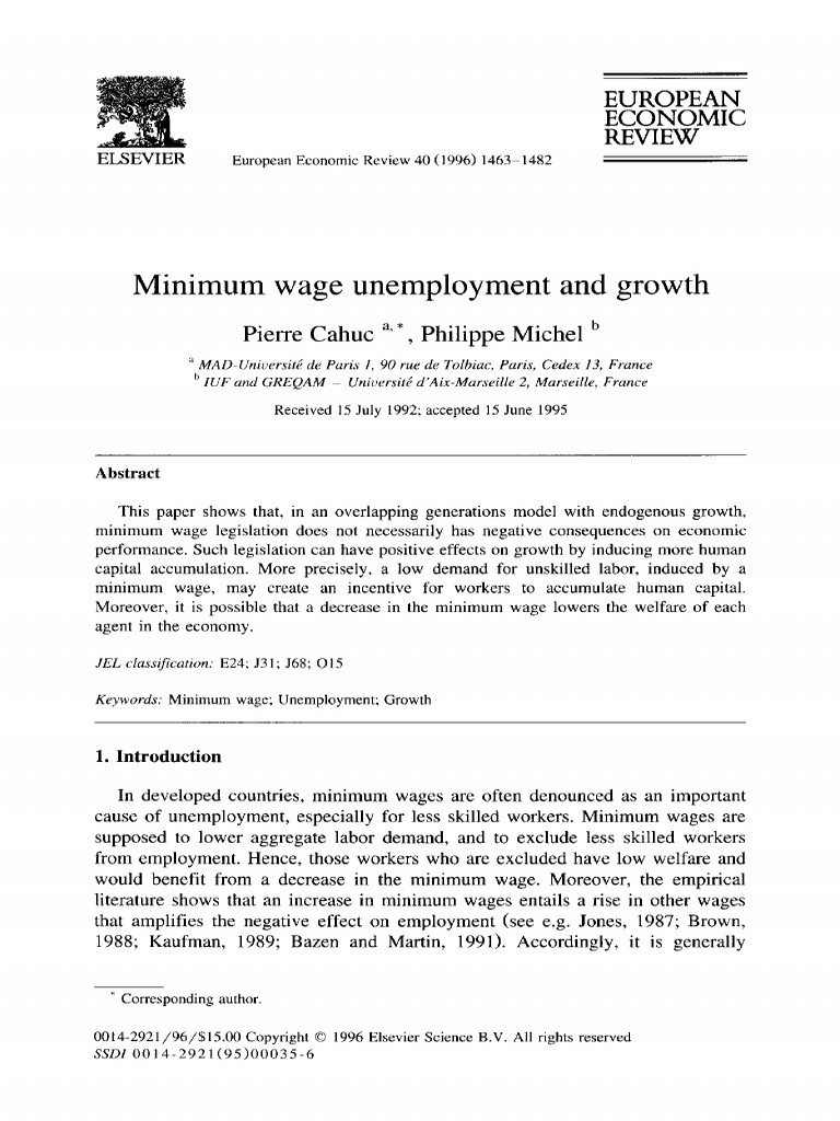 cahuc1996 | PDF | Minimum Wage | Labour Economics