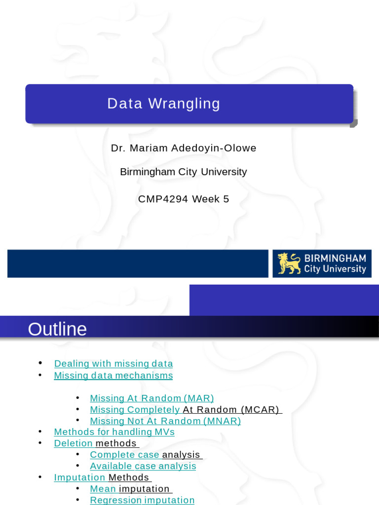 Week 5 Lecture - Data Wrangling | PDF | Regression Analysis | Linear Regression