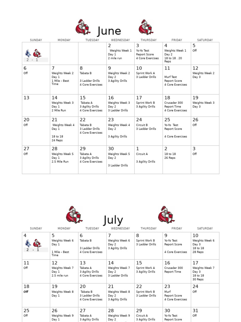 June-July Workout Plan Overview | PDF