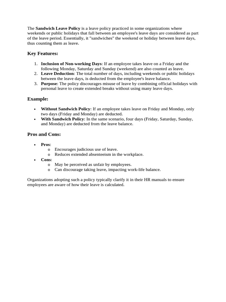 The Sandwich Leave Policy Is A Leave Policy - SOFTNICE | PDF