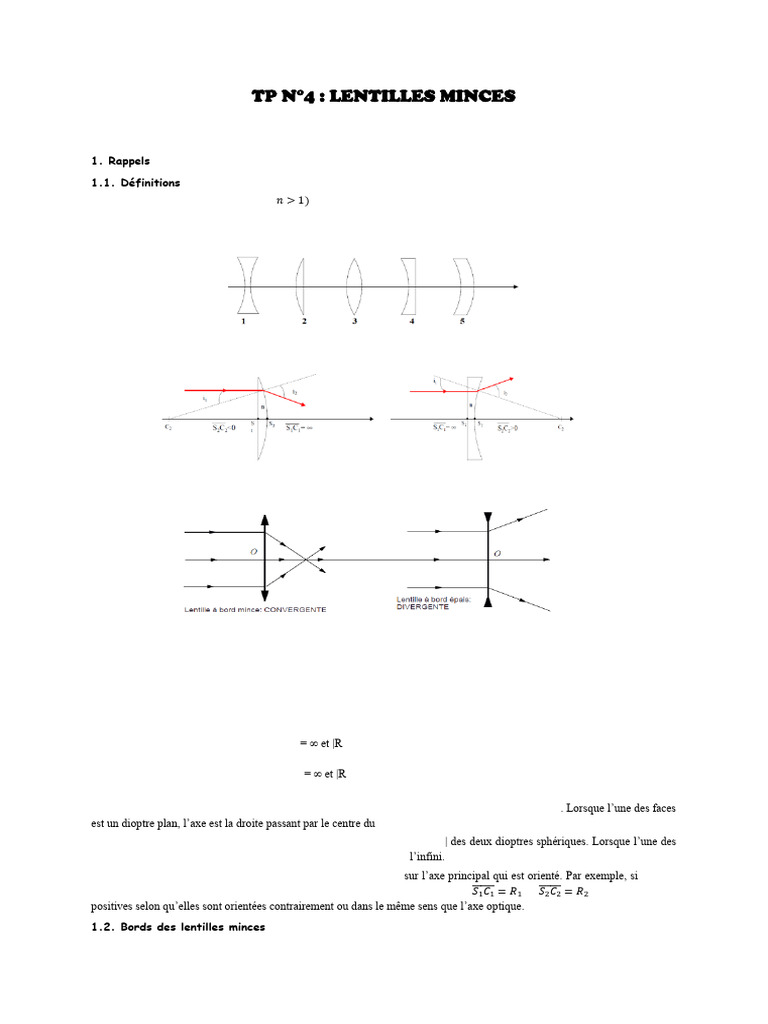 TP Lentilles Minces : Concepts et Exercices | PDF | Optique | Radiation électromagnétique