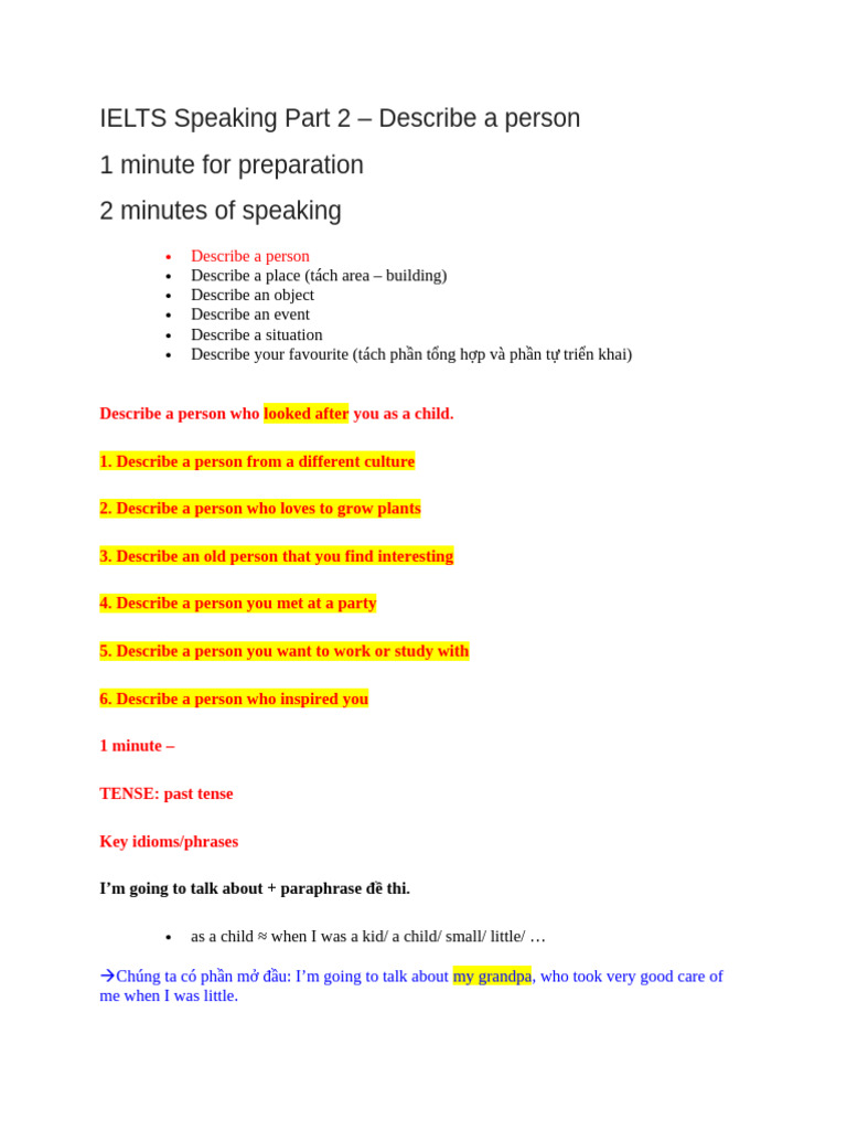 Ss16-Speaking Template Describing A Person | PDF