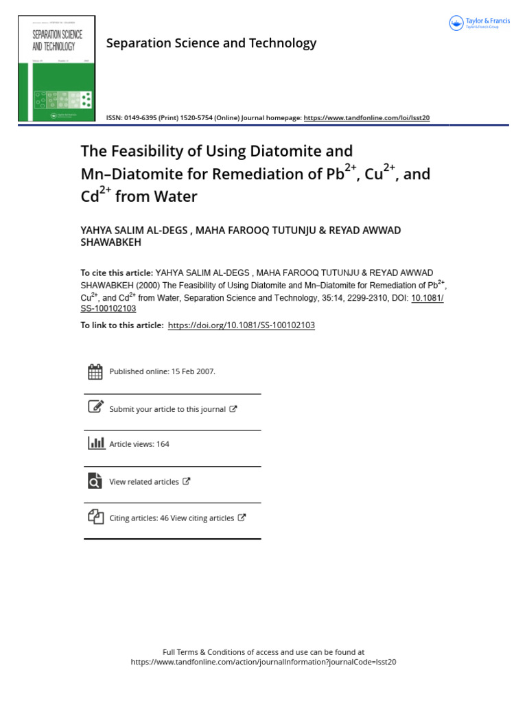 The Feasibility of Using Diatomite and MN Diatomite For Remediation of Pb2 Cu2 and Cd2 From ...