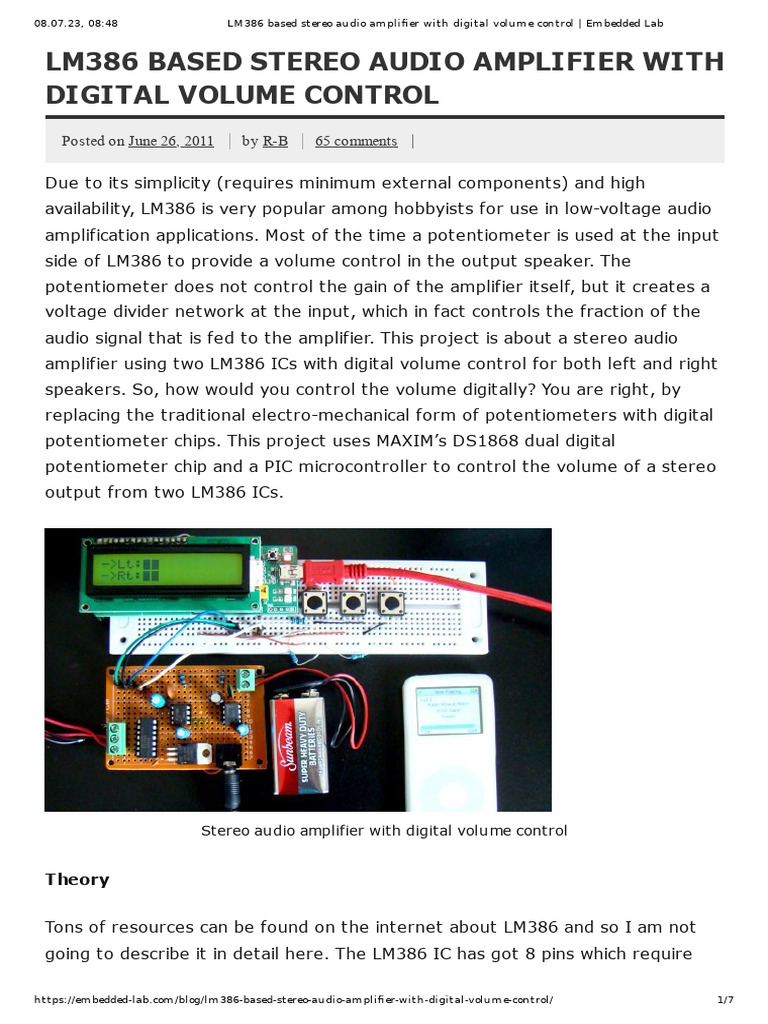 LM386 Based Stereo Audio Amplifier With Digital Volume Control - Embedded Lab | PDF | Amplifier ...