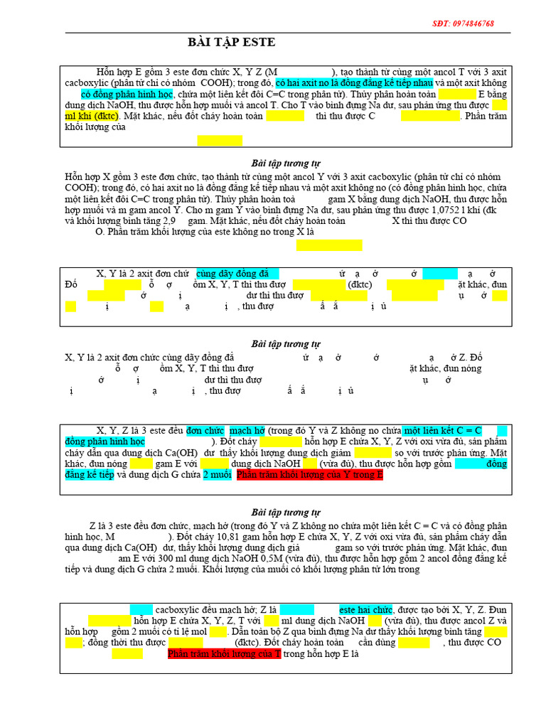 BÀI TẬP ESTE VDC VÀ BTTT (1) -ĐỀ 1-10 | PDF