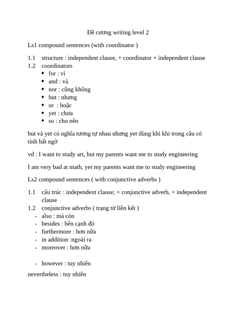 Đề cương writing level 2 | PDF
