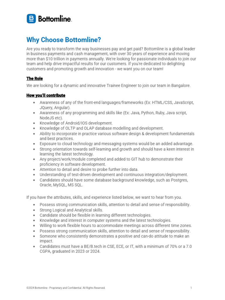 Trainee Engineer JD | PDF | Databases | Java Script