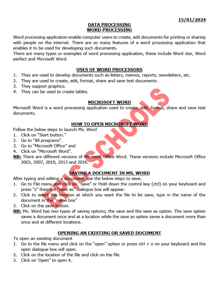 SSS1 WEEK 2 | PDF | Microsoft Word | Word Processor