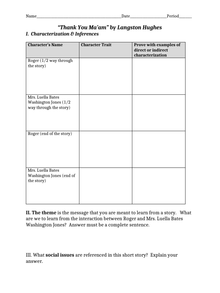 Thank You Mam CHARACTERIZATION | PDF