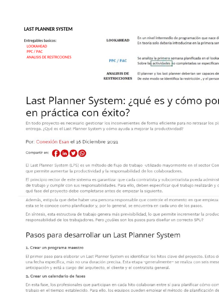 Optimización Lean: Last Planner System | PDF