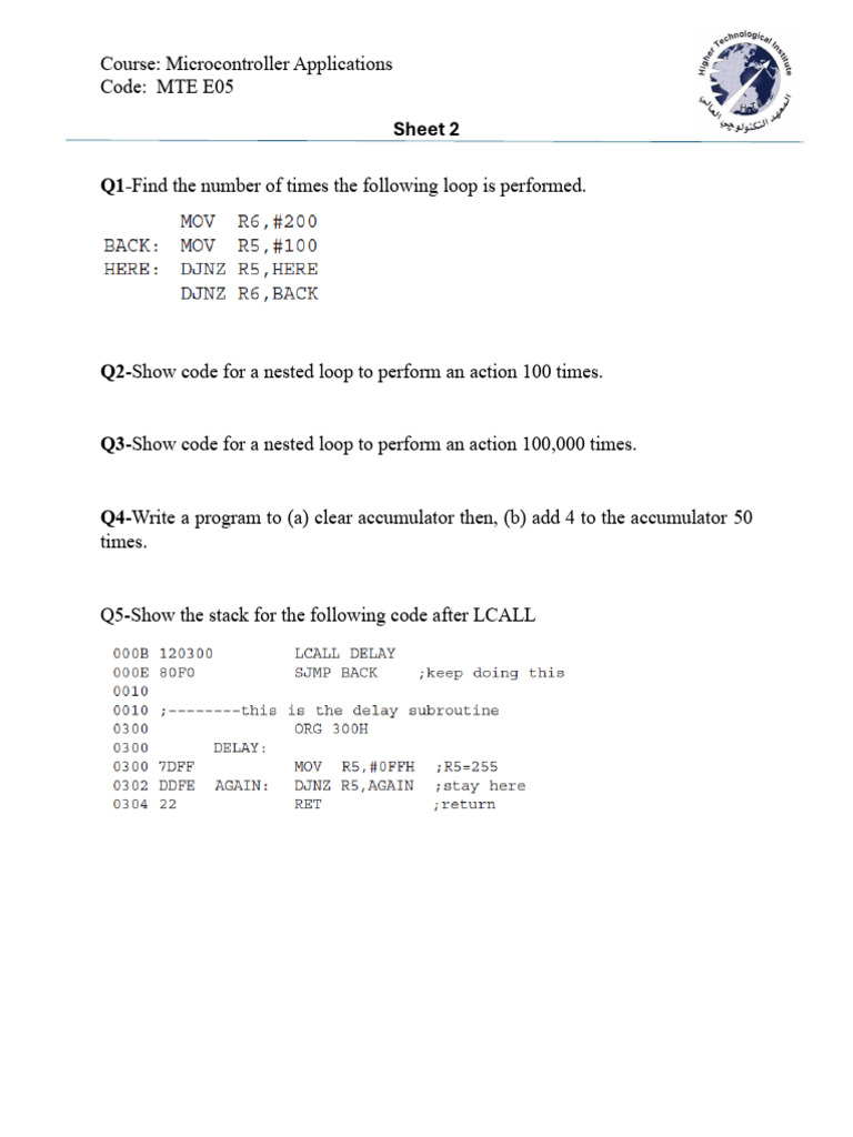 Microcontroller Loop & Stack Exercises | PDF