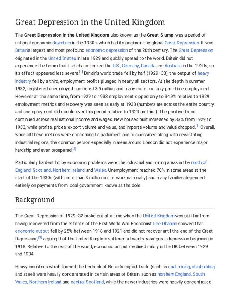 UK Great Depression Impact & Recovery | PDF | Great Depression | Labour ...