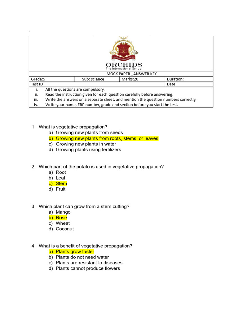Grade 5 Science Mock Test Answer Key | PDF | Energy Development ...