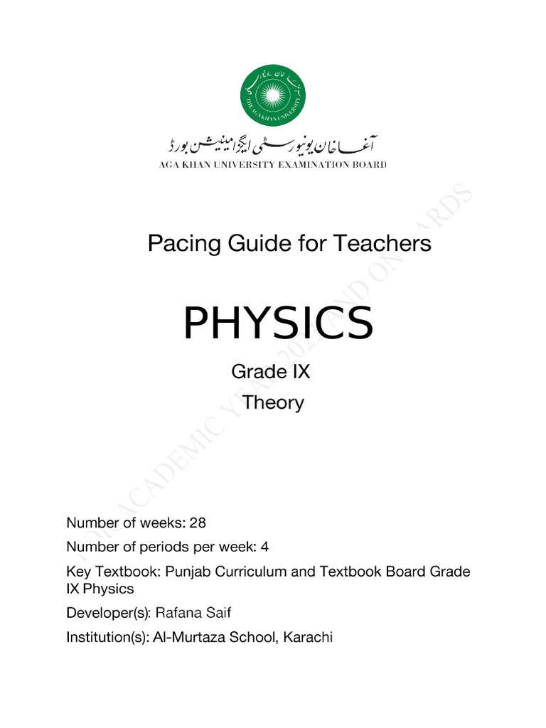 Pacing Guide Physics SSC-I | PDF