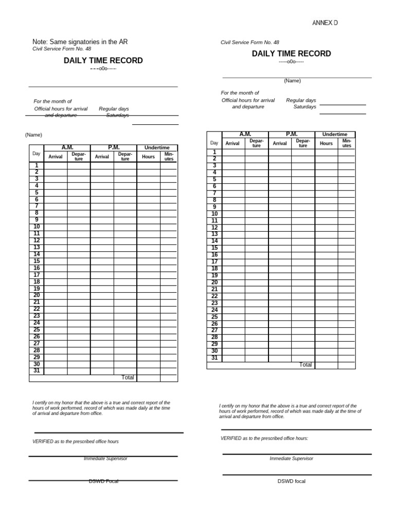Daily Time Record Template | PDF