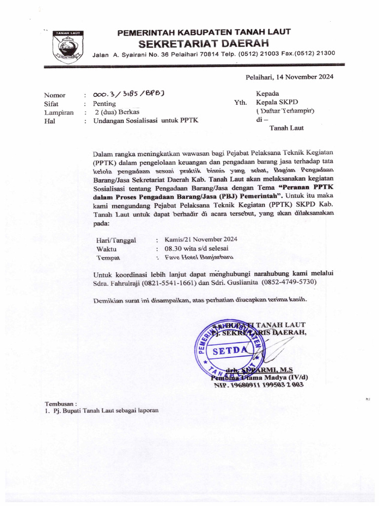 Undangan Sosialisasi Untuk PPTK | PDF