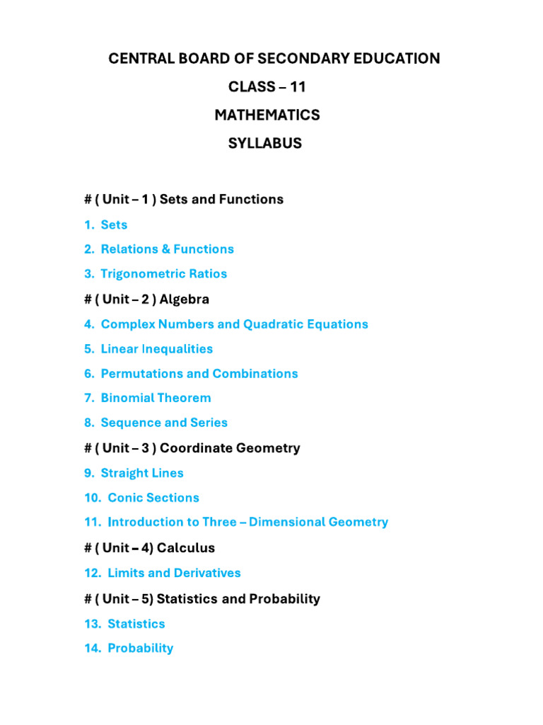 Class 11 PCMB Maths Syllabus - PDF NEW | PDF