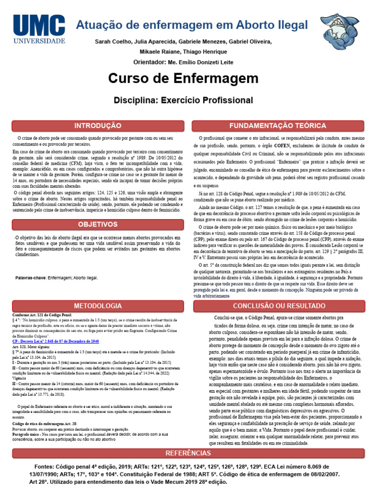 Modelo banner UMC enfermagem aborto ilegal | PDF | Lesão corporal ...