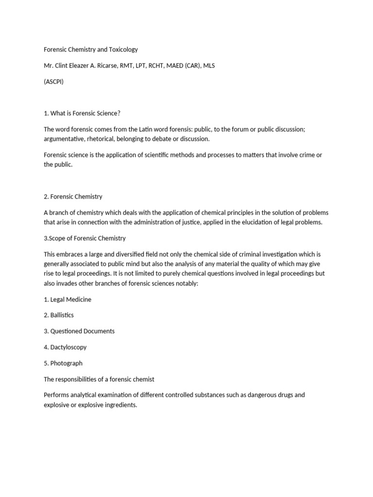 Forensic Chemistry Overview and Practices | PDF | Witness | Forensic ...