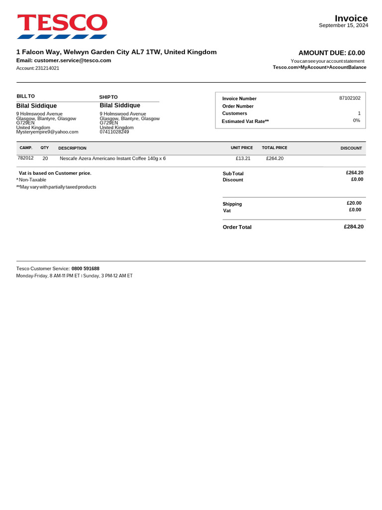 Tesco invoice | PDF | Invoice | Value Added Tax