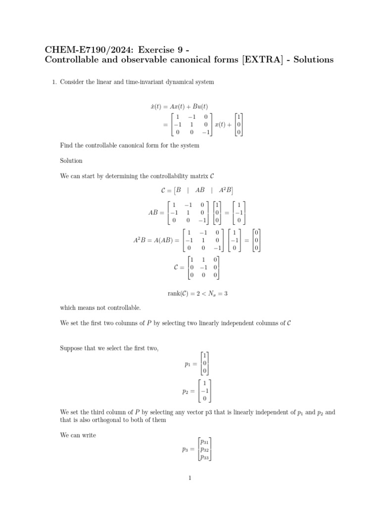 Exercise9 Canonical Form Solutions | PDF | Applied Mathematics | Algebra