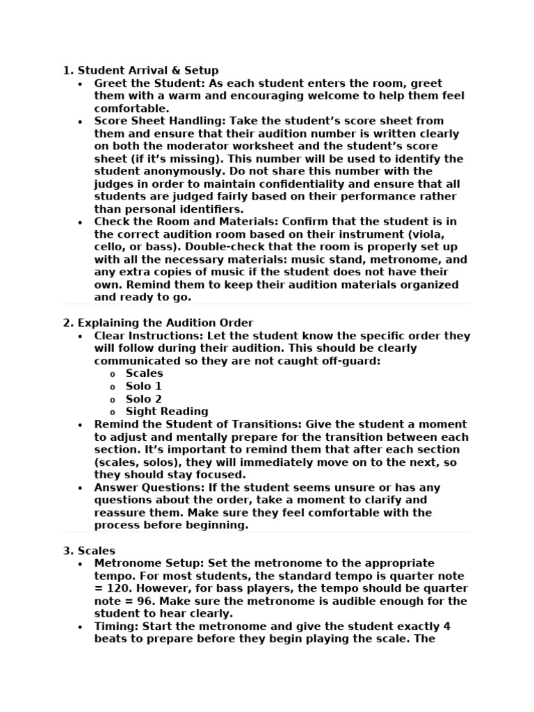 String Auditions - Moderator ScriptversionLongest | PDF | Audition | Double Bass