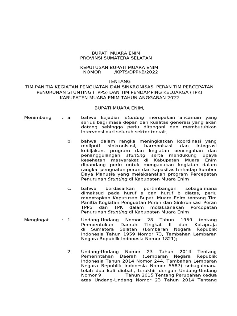 Draft SK Panitia Kegiatan Sinkronisasi TPK | PDF