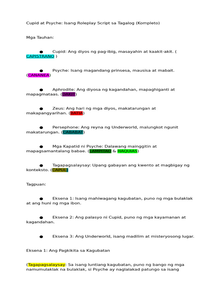 Filipino Script Cupid at Psyche | PDF
