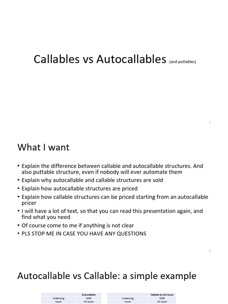Callables Vs Autocallables | PDF | Option (Finance) | Interest