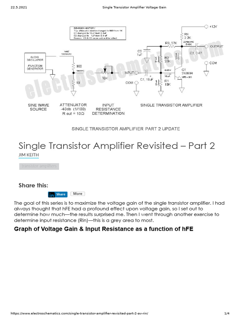Single Transistor Amplifier Gain Analysis | PDF | Amplifier ...