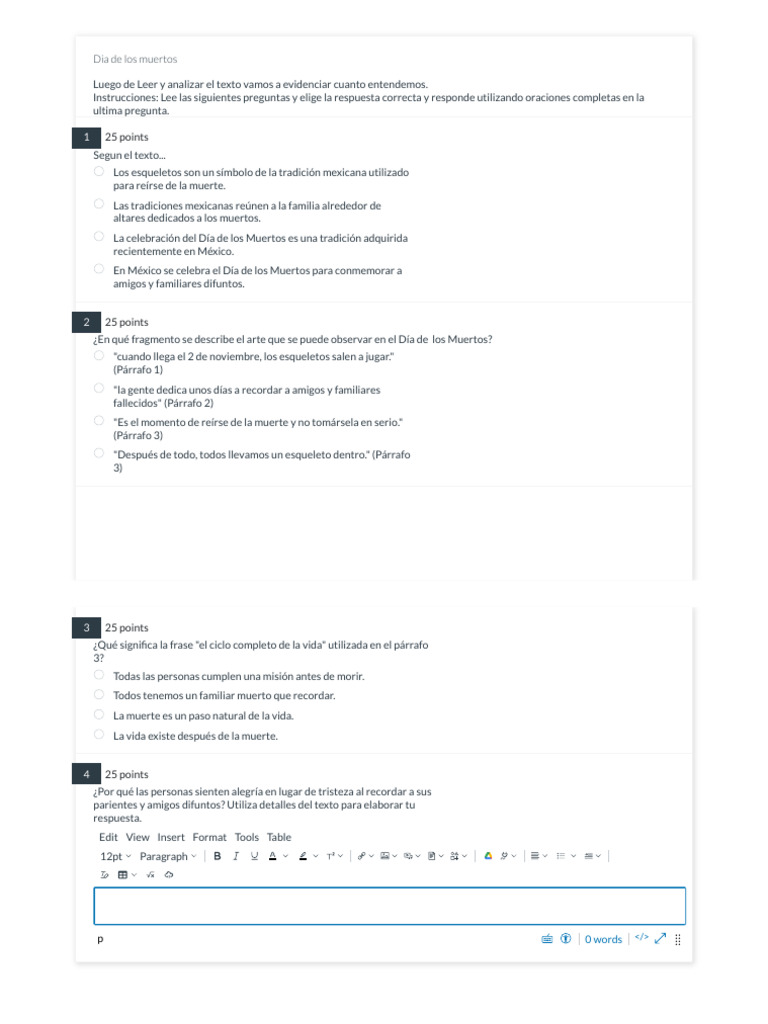 Dia de los muertos - quiz | PDF
