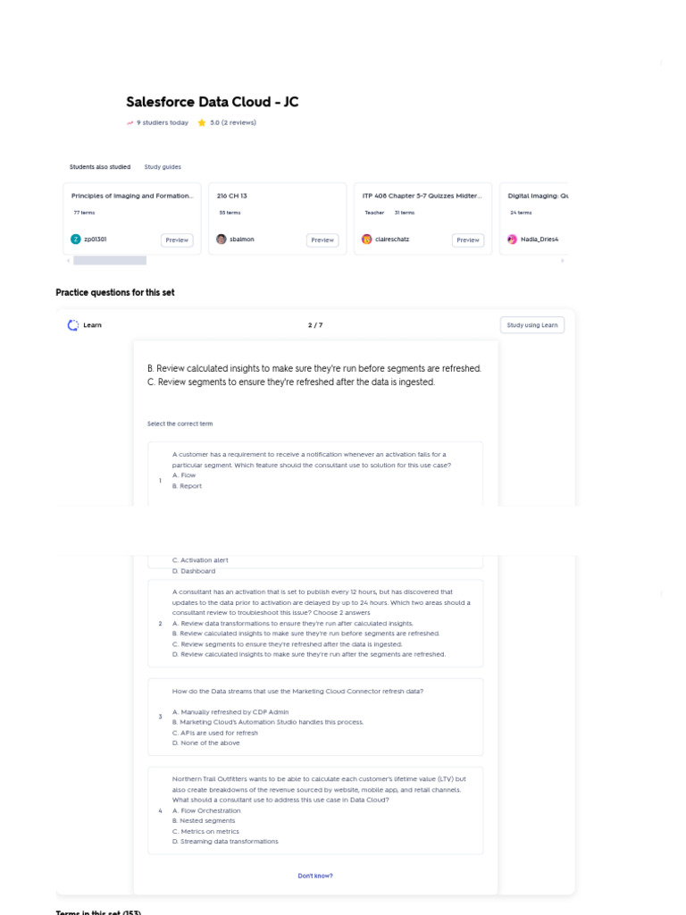 4_Salesforce Data Cloud - JC Flashcards _ Quizlet | PDF | Cloud Computing | Customer ...