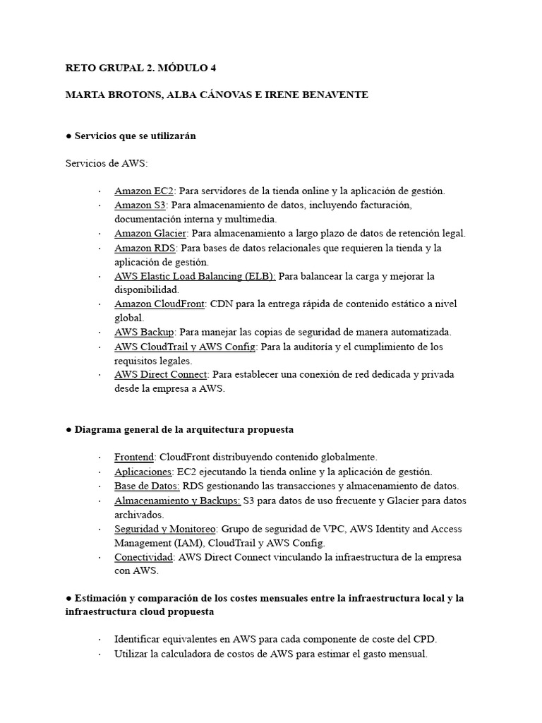 RETO GRUPAL 2, MODULO 4 (1) | PDF | Servicios web de Amazon | Apoyo