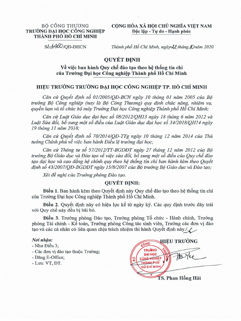 1.5. Quy Che Dao Tao Theo He Thong Tin Chi C A Truong Dai Hoc Cong Nghiep TPHCM (Q 1460) | PDF