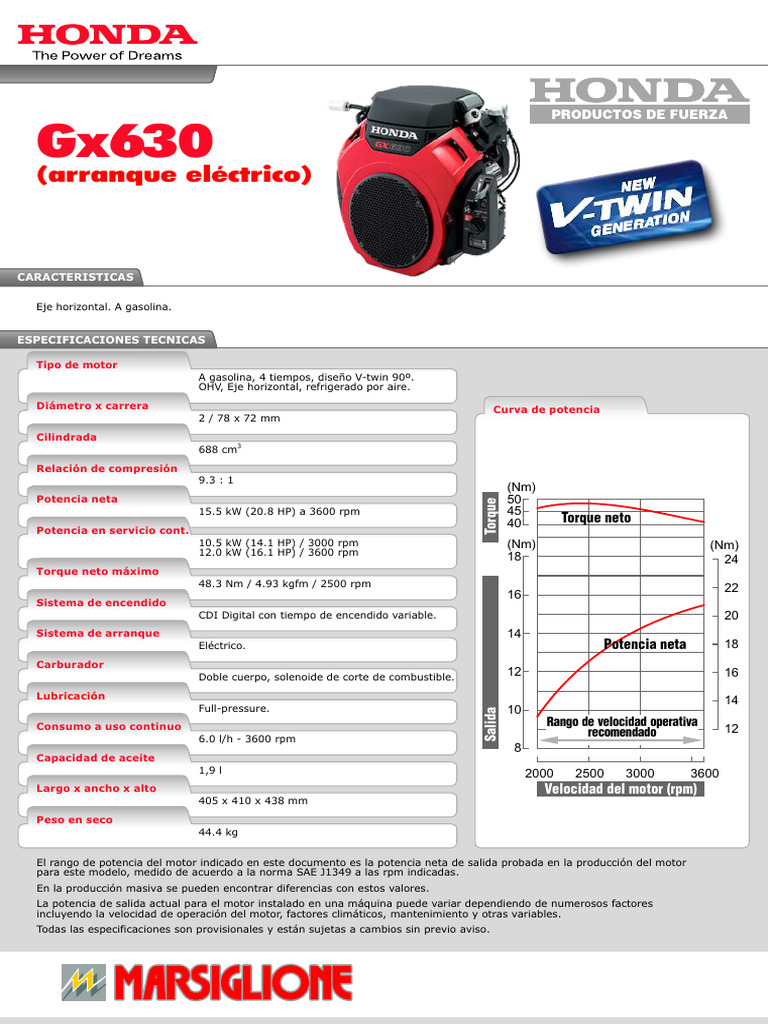 Ficha técnica motor Honda GX630 | PDF | Motores | Vehículo de motor