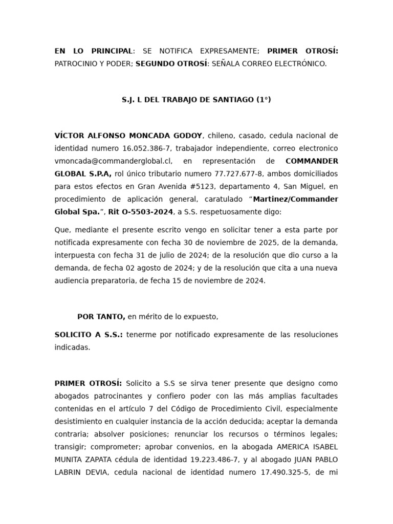 Notificación de Demanda y Poder Legal | PDF