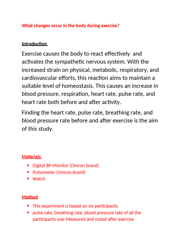 What Changes Occur in The Body During Exercise | PDF | Gastrointestinal ...