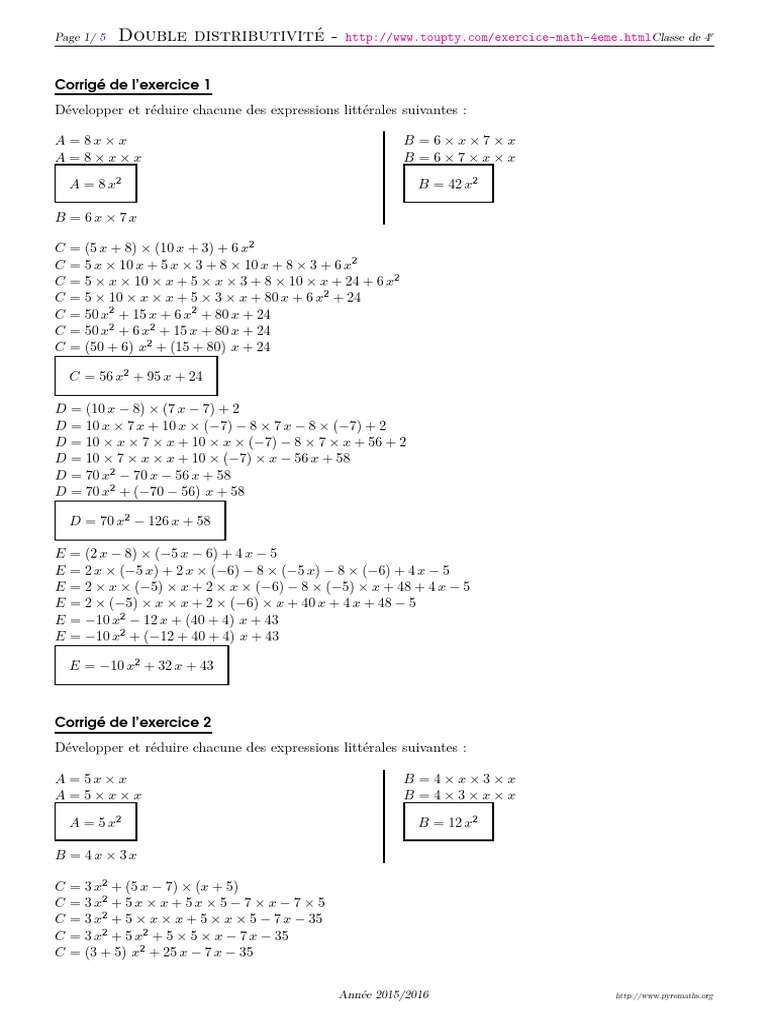 Double Distributivite 4 Corrige - 023033 | PDF