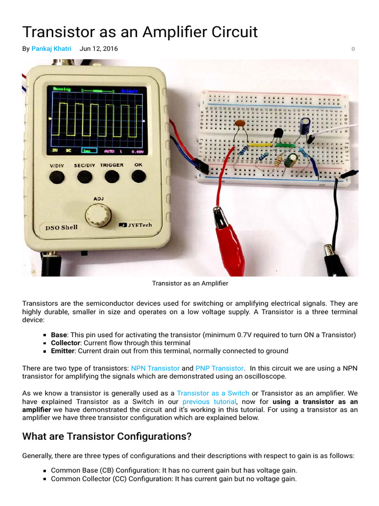 Transistor as an Amplifier Circuit | PDF | Amplifier | Transistor