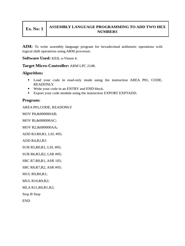 Arm Architecture Expt 5&6 | PDF | Assembly Language | Central Processing Unit