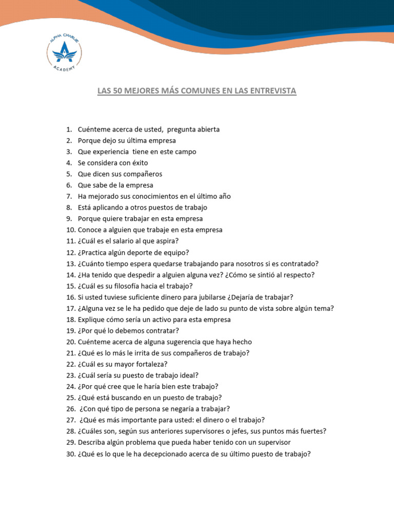 Las 50 Preguntas Más Comunes en Las Entrevista Pca | PDF