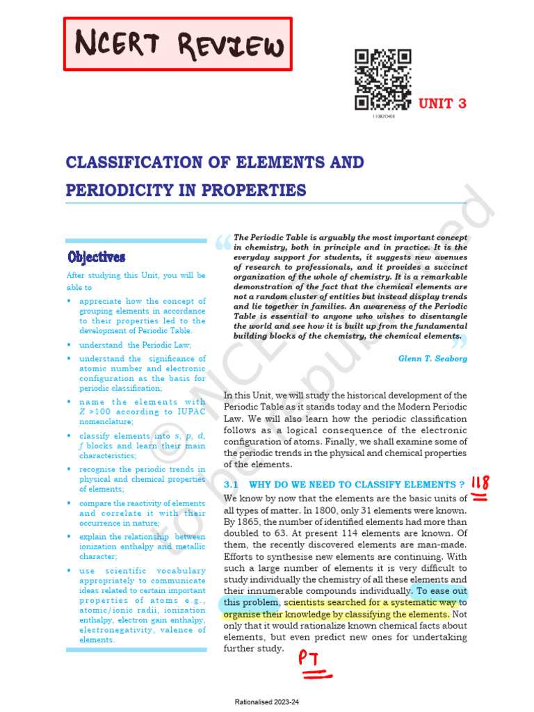 NCERT review periodic table ncert Nitesh Devnani amubhav(1) | PDF ...