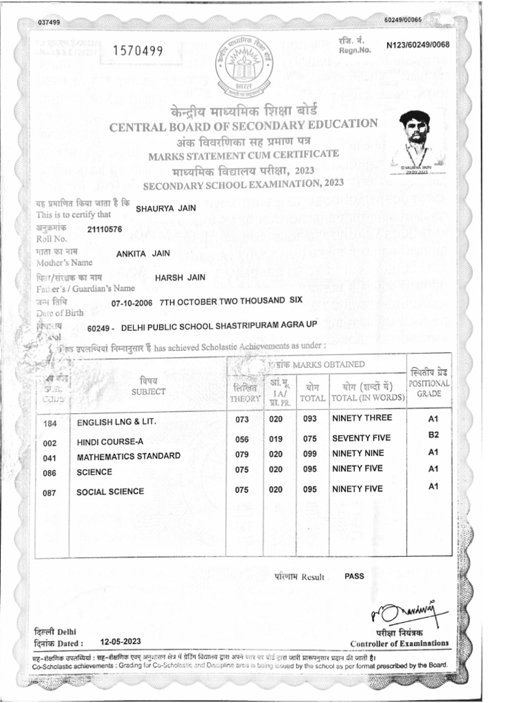 Class X Certificate | PDF